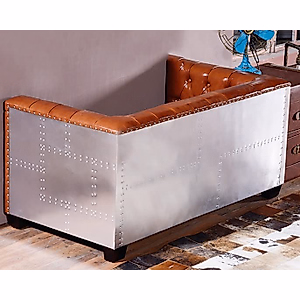 NauticalMart Aluminum Aviator Three Seater Sofa, Real Leather and Aluminum