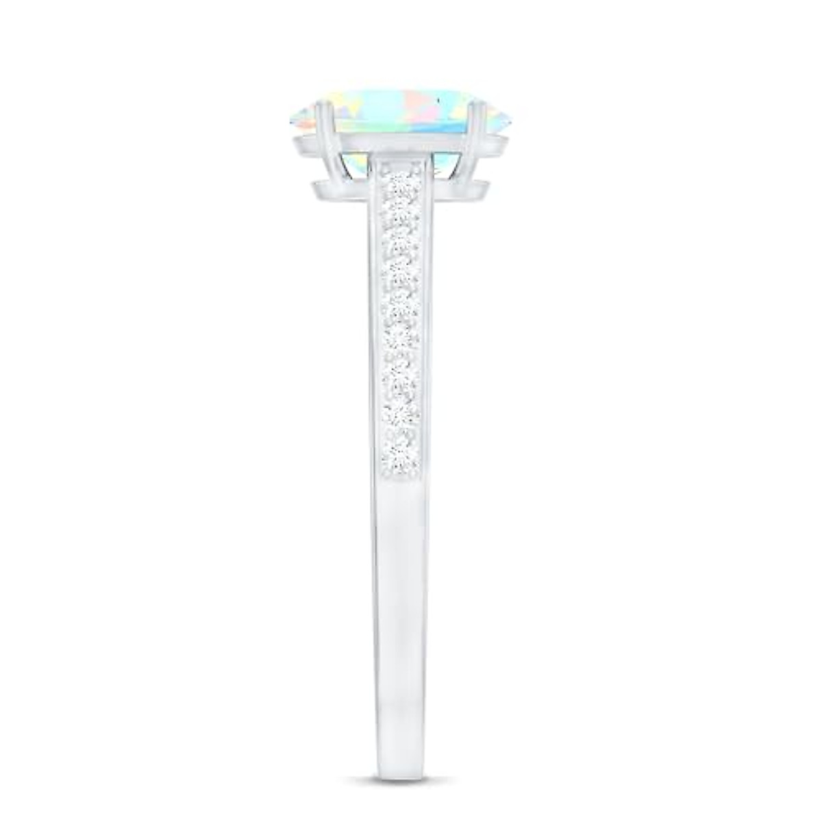 Certified Natural Opal 6X8mm Oval Shape Engagement Ring with Diamond, AAA Quality - With Jewelry Box, 14K White Gold, Size:US 6.00