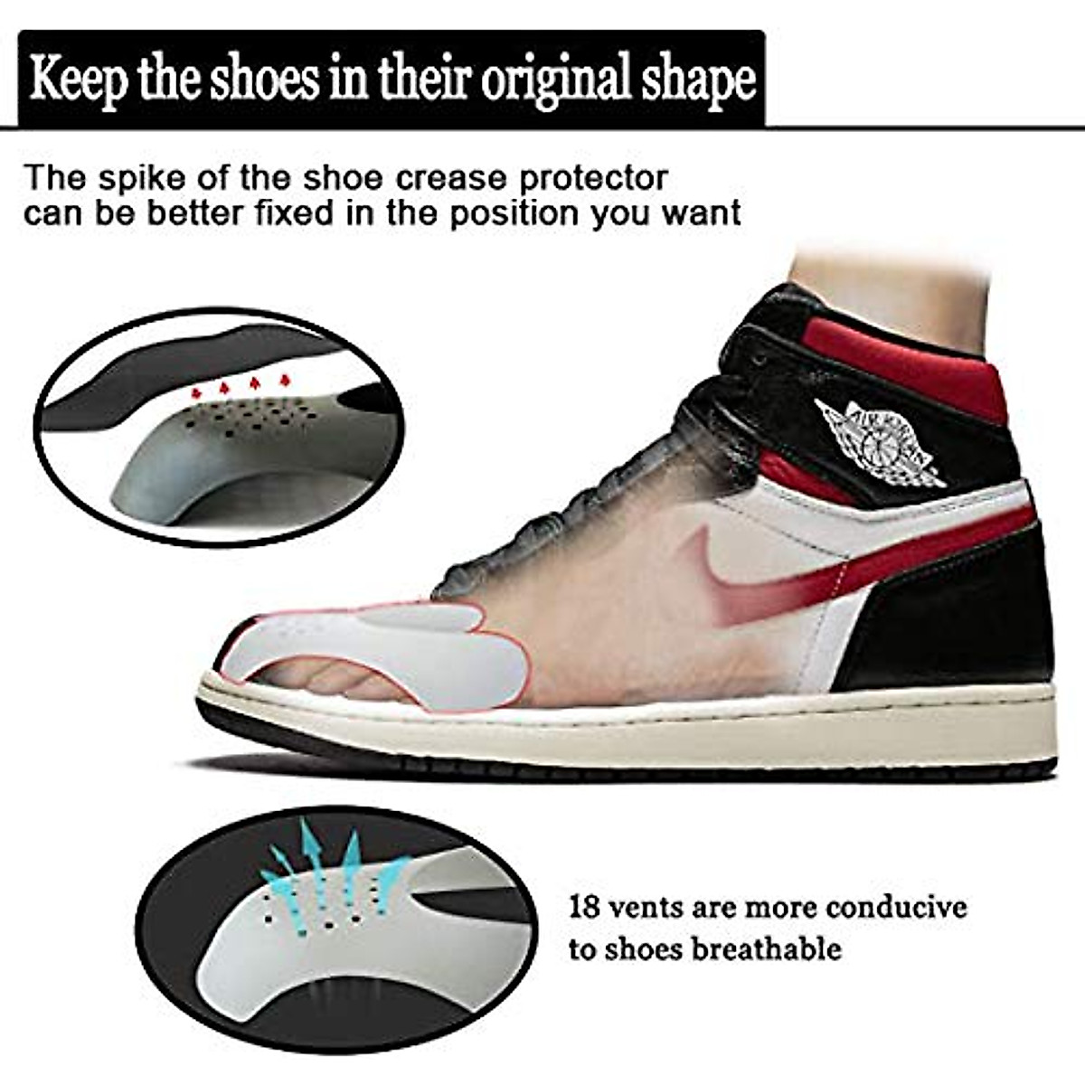 Jdomall 2 Pairs Shoes Crease Protector Toe Box, Prevent Sneaker Shoes Crease Protector for Men and Women's 7-12/