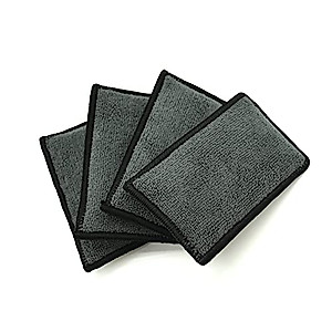 GlossOnly Microfiber Interior Scrub Sponge Car Wash Scrubbing Pad with Super Soft Bristle-Like Fibers (4 Pack), Microfiber Applicator Pads for Leather, Plastic, Vinyl and Upholstery Cleaning