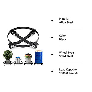 Multi Purpose Drum Dolly 55 Gallon and 30 Gallon 24 Inch Plant Stand with Wheels Swivel Casters Wheel Steel Frame Dolly Non Tipping Hand Truck Capacity 1000 Pound Barrel Dollies Black