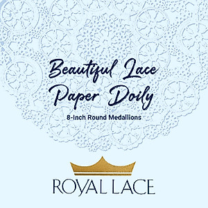 Royal Consumer Medallion Lace Round Paper Doilies, 8-Inch, Pack of 20 (B23004), White