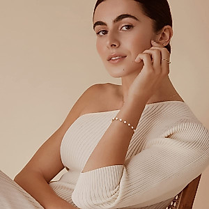 LOYATA Gold Bracelet 14K Gold Plated Dainty Pearl Chain Handmade Simple Jewelry Gift for Women