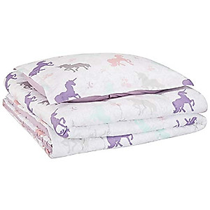 Amazon Basics Easy-Wash Microfiber Kid's Comforter and Pillow Sham Set - Twin, Purple Unicorns
