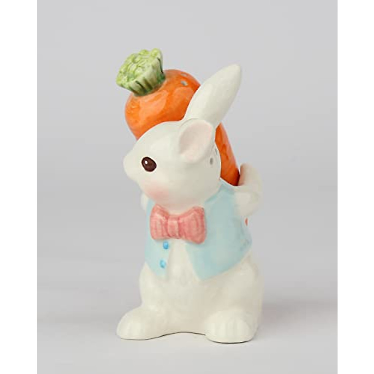 Fine Ceramic Spring Easter Buny carries Carrot Salt & Pepper Shakers Set, 3.75" H