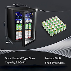 Antarctic Star 100 Can Beverage Refigerator/Mini Wine Cellar Fridge for Soda Beer or Wine,Small Drink Dispenser, for Office or Home,Freestanding, 2.6 Cu. Ft.Black