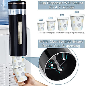 Cup Dispenser, Wall Mount Water Cooler Cup Dispenser fits 4-7 oz Disposable Paper and Plastic Cups, Pull Type Cup Holder for Bathroom, Office, Break Room, Gym, Black