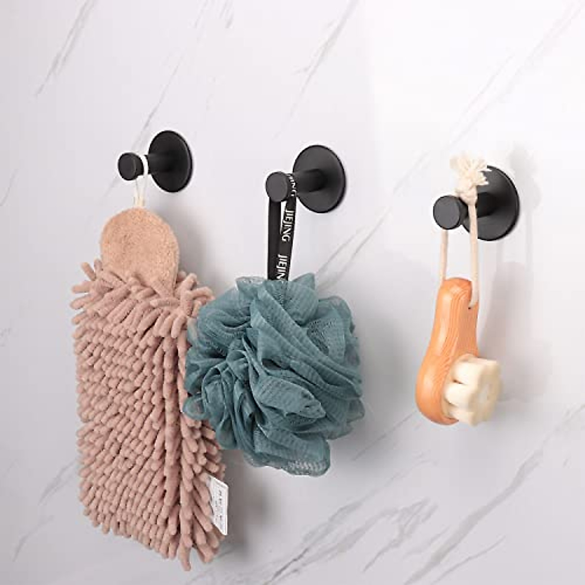 Vanloory Bath Towel Hooks, 6 Pack Self Adhesive Coat Hooks, Sturdy No Drilling Robe Hook, SUS 304 Stainless Steel Heavy Duty Clothes Hanger, Wall Hooks for Bathroom Bedroom Kitchen (2 in, Black)