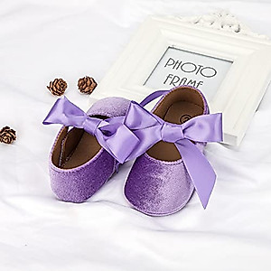 HsdsBebe Infant Baby Girls Mary Jane Flats Bow Non-Slip Soft Sole Princess Toddler First Walkers Sneaker Wedding Dress Shoes(Q181 Purple,1)