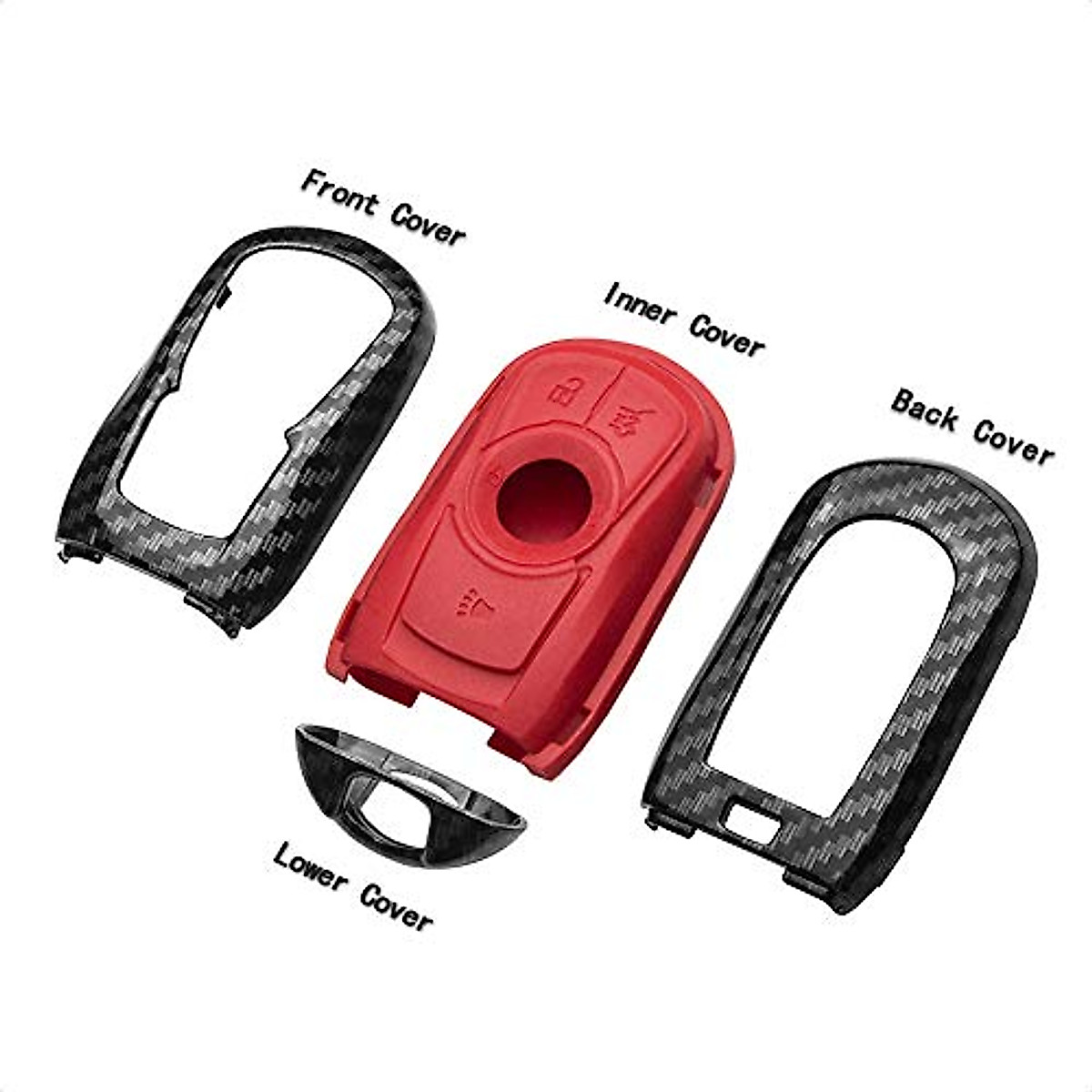 TANGSEN Smart Key Fob Case Compatible with Buick Encore Regal Sportback 4 Button Keyless Entry Remote Personalized Protective Cover Plastic Black Carbon Fiber Pattern Red Silicone