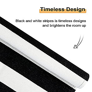 Black and White Rug 4' x 6' Collive Washable Striped Outdoor Indoor Rug Farmhouse Cotton Woven Layered Front Door Mat for Porch/Kitchen/Living Room/Bedroom