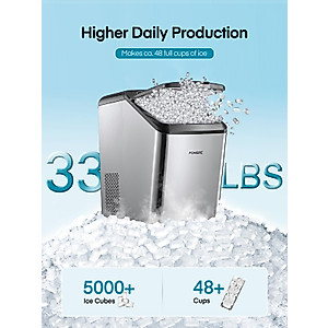 Nugget Ice Maker Countertop, Makes 33lbs Crunchy ice in 24H, 5.3lbs Basket, Self-Cleaning Pebble Ice Machine, Portable Ice Maker for Home/Kitchen/Office/Bar, FOHERE