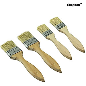 Chephon Natural Bristles Pastry Basting Brushes Set with wooden handle for Baking Kitchen Cooking BBQ Grill and Basting Oil Sauce and Marinade, 4 Pack