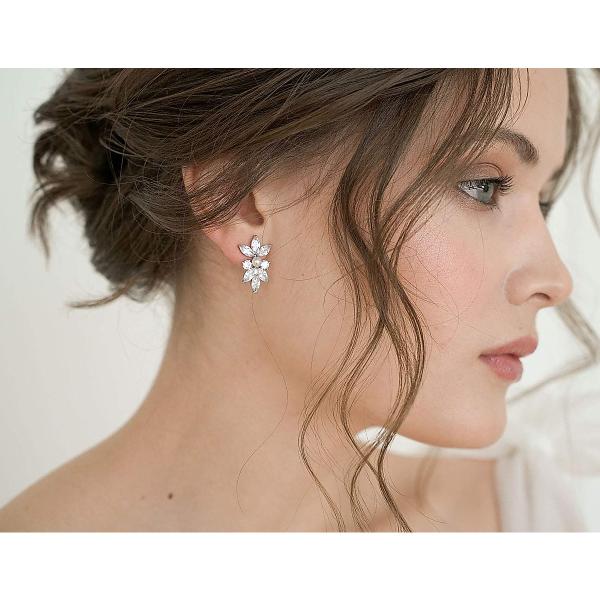 SWEETV Marquise Cubic Zirconia Wedding Bridal Stud Earrings for Brides Bridesmaids, Crystal Pearl Rhinestone Stud Earrings for Women Prom Party Jewelry Gifts, Silver