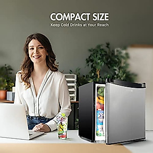 Upstreman 1.7 Cu.ft Mini Fridge with Freezer, Adjustable Thermostat, Energy Saving, Low Noise, Single Door Compact Refrigerator for Dorm, Office, Bedroom, Stainless-FR17