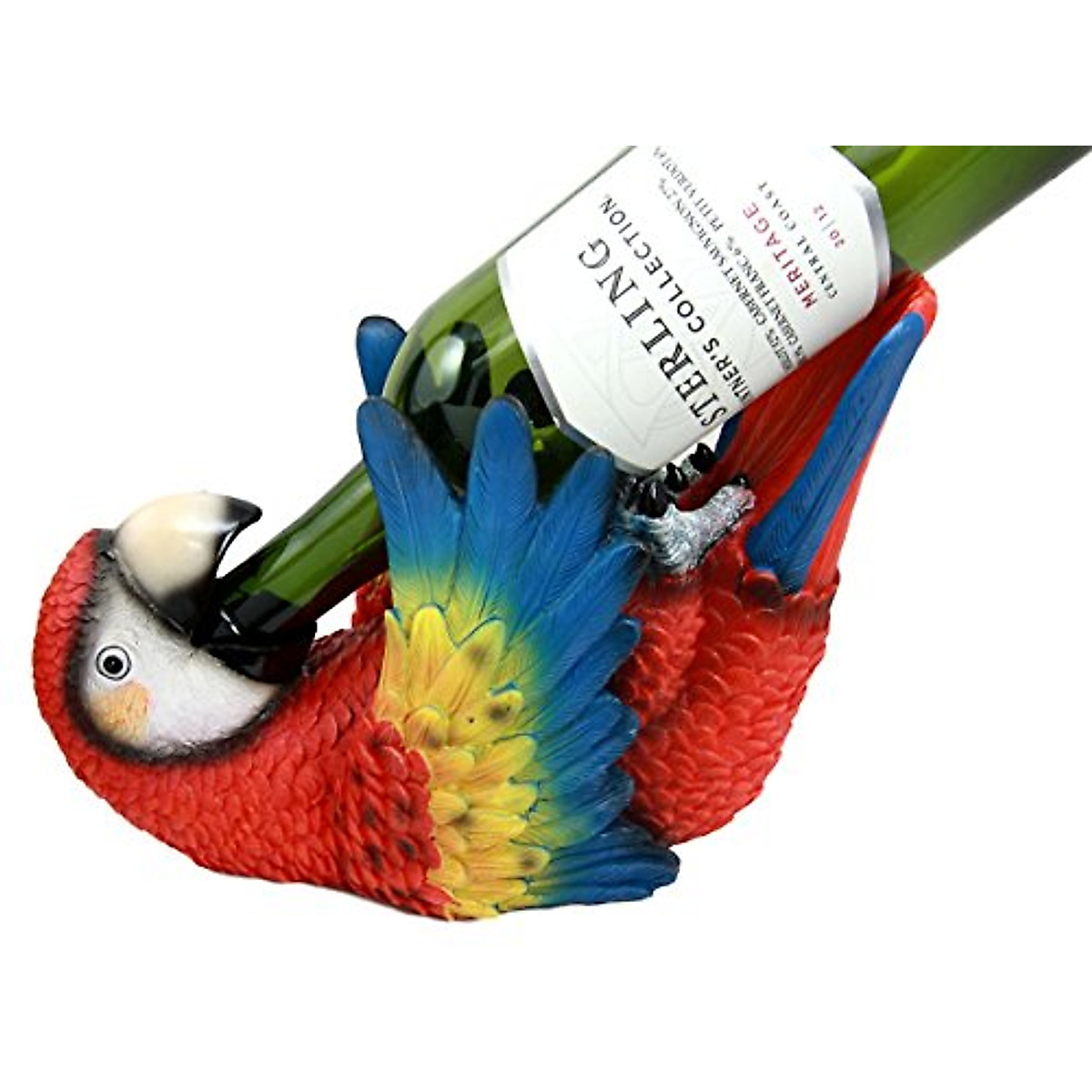 Ebros Gift Tropical Rio Rainforest Red Scarlet Macaw Parrot Wine Bottle Holder Caddy Figurine 10.25" Long Kitchen Dining Party Hosting Decor Statue of South American Evergreen Forest Birds