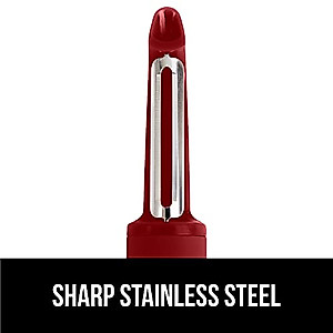 Gorilla Grip Hand Held Can Opener and Vegetable Peeler, Large Lid Openers Rust Proof, Kitchen Food Peelers Safe Blade Guard, Both in Red, 2 Item Bundle