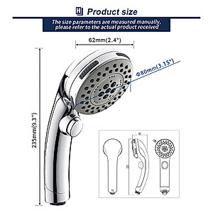 Shower Head High Pressure, 6 Settings High Pressure Shower Heads with Handheld Spray, Detachable Shower Head with ON/OFF Switch, RV Shower Head with Hose, Chrome - Homelody