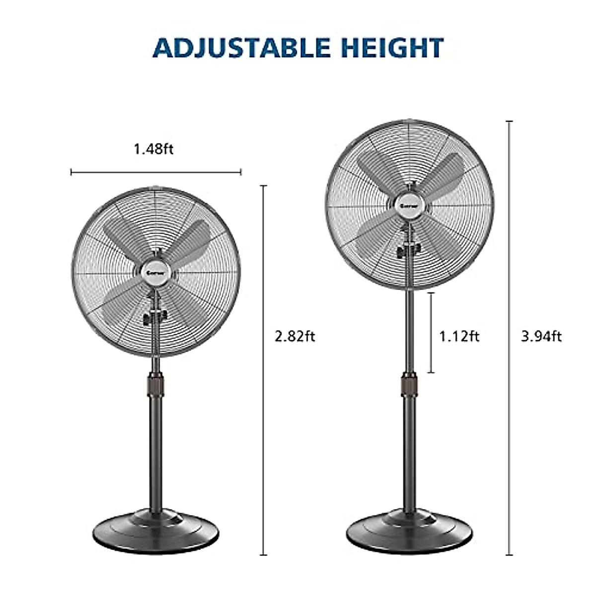 ARLIME16 Inch Oscillating Standing Floor Fan, All Metal Pedestal Fan with Height Adjustable, 4 Blades, and 3 Speed Settings, Powerful and Quiet, Wide Spread Stand Fan for Home, Office, Shop (Black)