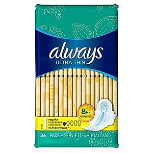 Always Pads Ultra Thin Size 1-36 Count Regular (6 Pack)