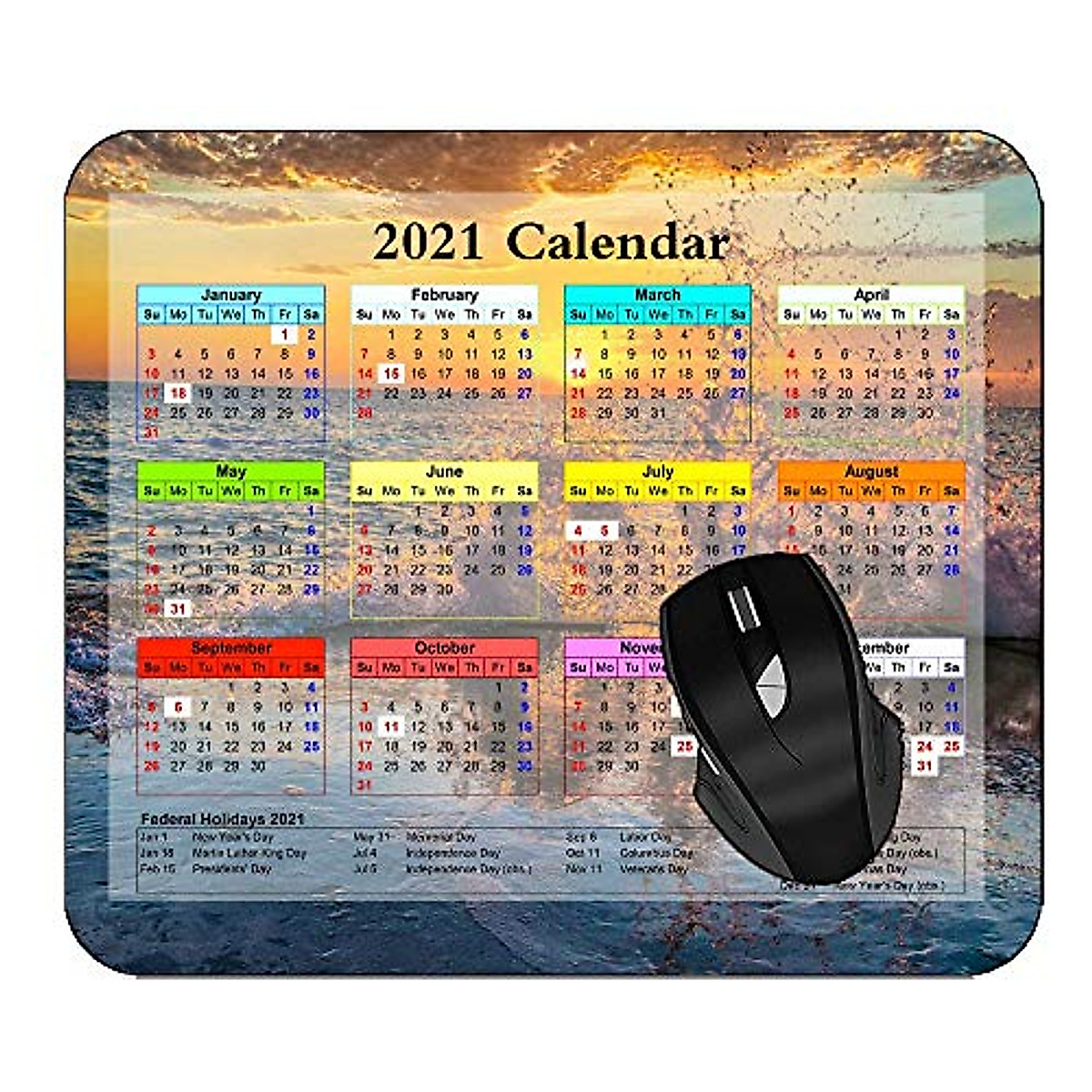 2021 Calendar Office Mouse Pad Sea Splash Cloud Sunset Surf Mouse Pad with Stitched Edges