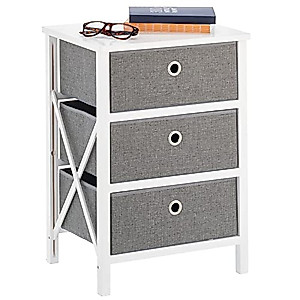 mDesign 3 Drawer Foldable Dresser Storage Unit - Wood Frame, Easy Pull Fabric Bins - Farmhouse Organizer Unit for Household Storage Bedroom, Hallway, Entryway, Closets - Gray/White