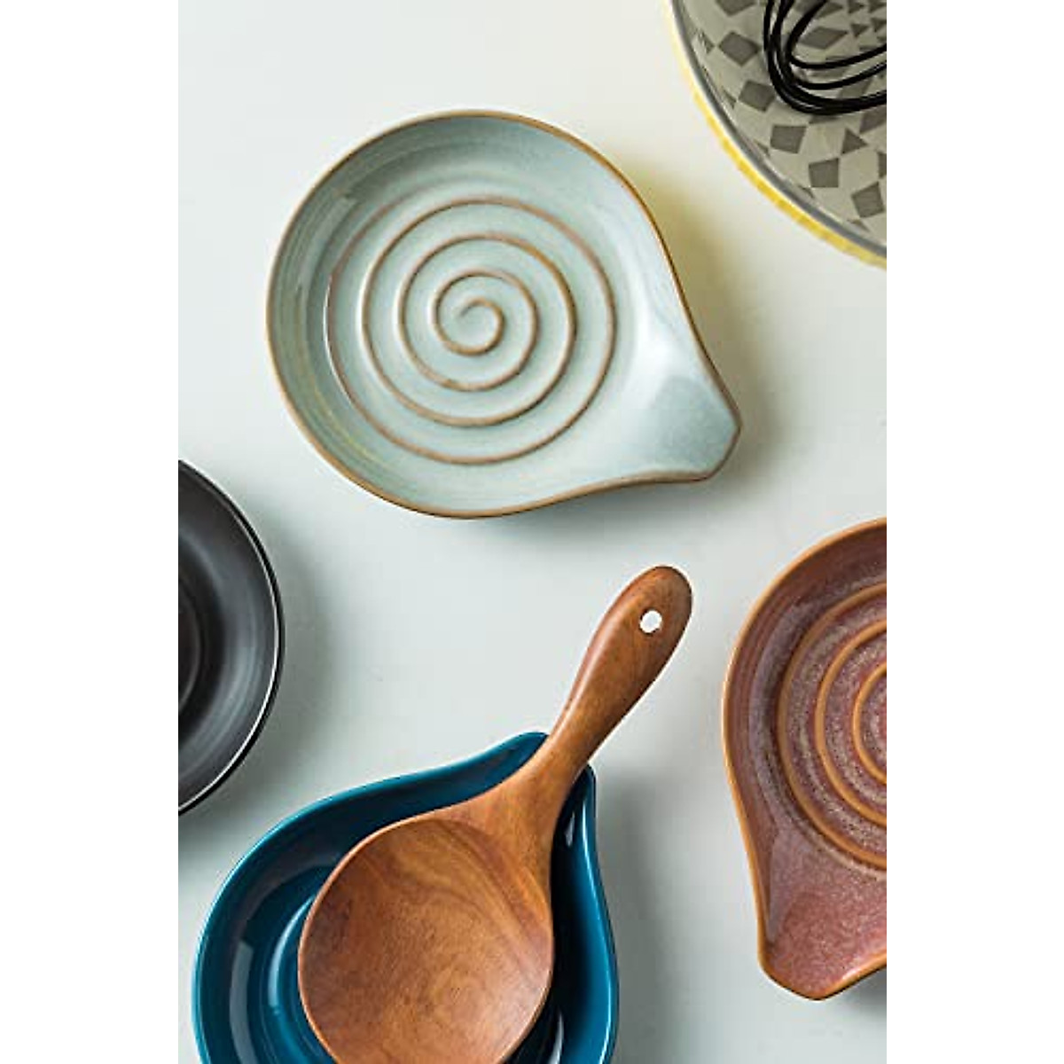 Ceramic Spoon Rest for Stove Top, Large Spoon Holder for Kitchen Counter Decor, 5" Cooking Spoon Rest Heat-Resistant, Gray