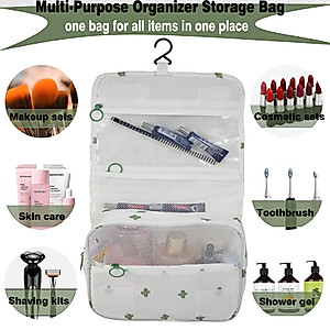 L&FY Toiletry Bag-Portable Haning Toiletry Bag For Women-Travel Makeup Organizer Cosmetic Bag with Compartment,Stury Hook (White Cactus/Travel Bag)