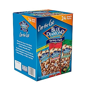 Blue Diamond Almonds Snack Nut Variety Pack for Kids, Office, School, On-the-go, 0.75 oz Gluten Free Individual Packs, Wasabi & Soy Sauce, Lightly Salted, and Smokehouse (Pack of 1,24 Count Total)
