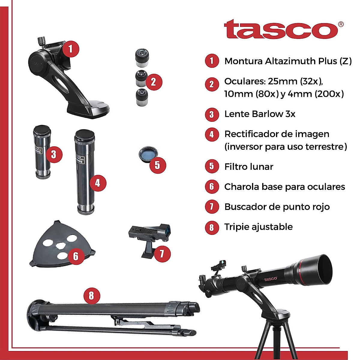 TASCO Spacestation 70x800mm Refractor AZ with Variable LED Red Dot Finderscope Telescope, black, one size (49070800)