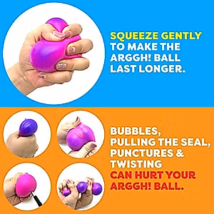 Power Your Fun Arggh Mini Stress Balls for Adults and Kids - 3pk Squishy Stress Balls with Light, Medium, Heavy Resistances, Fidget Toy Sensory Stress Anxiety Relief Squeeze Toys (Yellow, Pink, Blue)