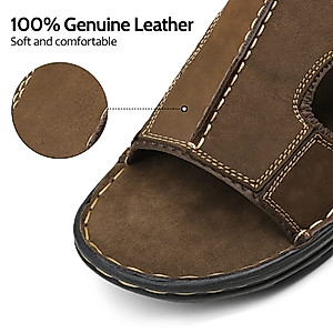 Jousen Sandals for Men Leather Slip on Mens Sandals Outdoor Men's Beach Slide Slippers(AMY2005A Dark Brown 12)