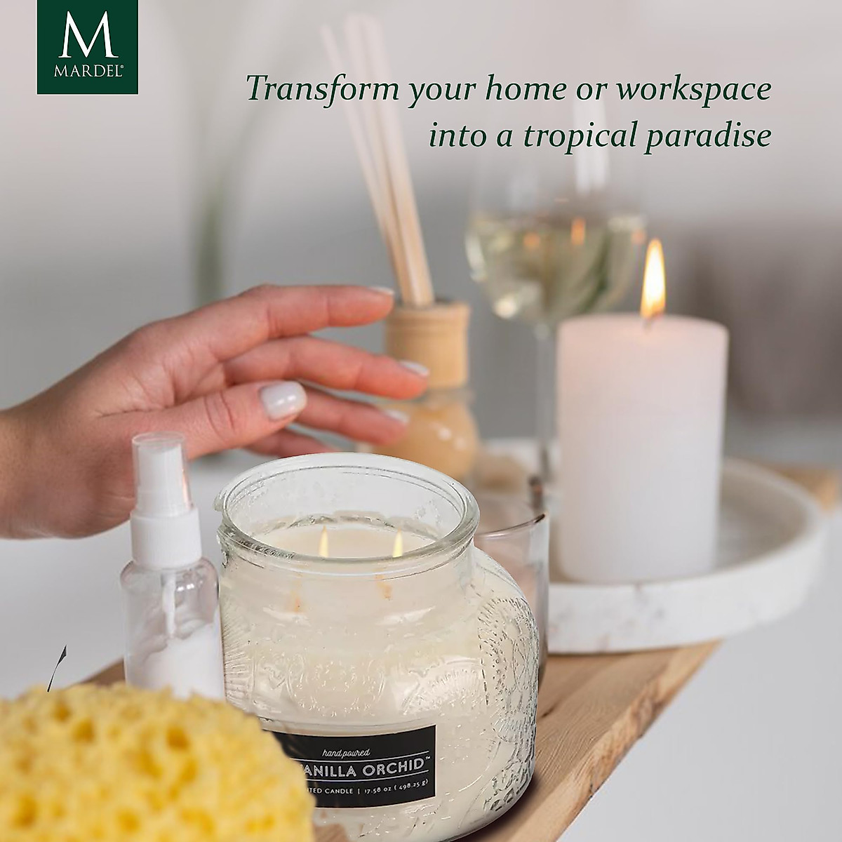 Vanilla Orchid Embossed Candle Jar (18 oz) - Refreshing aroma of invigorating fragrances - Large Dual Wick Embossed Glass Jar Candle for Relaxing - Sweet vanilla & orchid scented Candle Gift for Women