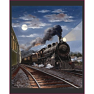 Alina Natetkova - 35" Digital New Fabric Panel - South Carolina Locomotive Steam Engine Train Scene - Fabric for Crafts by Alina Natetkova