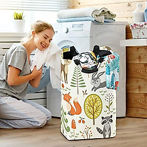 Laundry Hamper Bucket Cute Woodland Animals Trees Mushrooms Berries Collapses Laundry Basket Washing Bin for Home Organizer Nursery Storage Baby Hamper Kids Room