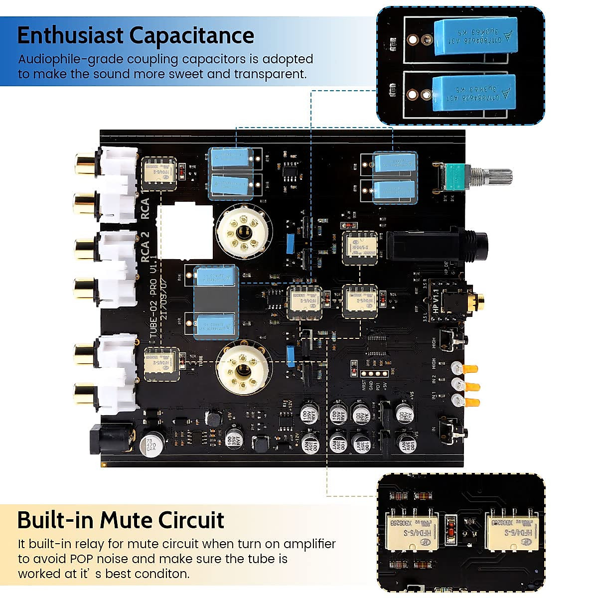 FX-Audio Tube-02 Pro Tube Headphone Amplifier, Vacuum 5725 Tube Preamp, Mini Hi-Fi Integrated Stereo Class A amp Supports 32-600 ohms of Headphones, for Stereo Amplifier/Active Speaker