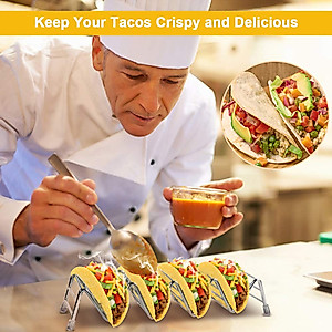 Taco Holders Stainless Steel Set Of 2 Holds Up To 8-10 Tacos, Anti-Slip Taco Shell Holders Stand Up Tray Holder Stand Dishwasher Safe With Silicone Protective Tips for Hard or Soft Shells