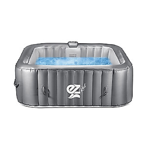 SereneLife Outdoor Portable Hot Tub - 73'' x 73'' x 25'' 6-Person Square Inflatable Heated Pool Spa with 130 Bubble Jets, Filter Pump, Cover, LED Lights, and Remote Control