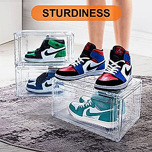 12 Pack Acrylic Clear Shoe Boxes– Ultra Clear Plastic Stackable Sneaker Storage For Sneakerhead. Professional Grade Shoe Display Case with Magnetic Door .Boots and Hat Organizer.Fits US Size 15