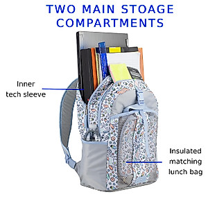 FUEL Lunch Backpack Set Teens Student Water Resistant Bookbag Bag Soft Reusable Insulated Cooler Lunch Box Thermal Travel Office Lunch Bag, Light Blue Magic Donuts