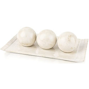 Rustic Luxe Home Decor - Decorative Tray and 3 Ball Set - Centerpiece Table Decorations for your Coffee Table Decor - Modern Farmhouse Decor - Room Decor for Bedroom, Living Room or Dining Room
