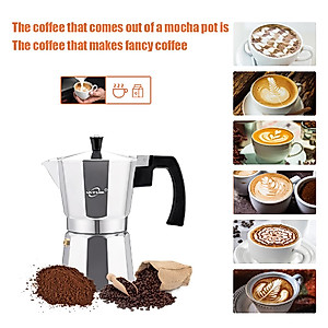 MVPLUE Classic Stovetop Espresso Maker 6 Cup ，Moka Pot Aluminum Silver，Cuban Coffee Maker includes 2 silicone folding cups， Make Delicious Coffee Easily at Home And Camping
