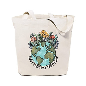 GXVUIS Make Everyday Earth Day Canvas Tote Bag for Women Aesthetic Eco-Friendly Reusable Grocery Shopping Bags Funny Gift White