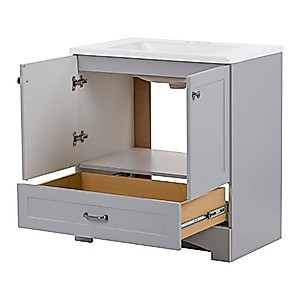 Spring Mill Cabinets Emlyn 30 Inch Bathroom Vanity with White Single Sink Top, 2-Door Cabinet, 1 Drawer, 30.5" W x 18.75" D x 32.89" H, Pearl Gray