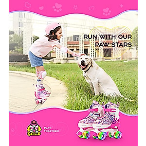 HYKID Paw Stars 4 Size Adjustable Roller Skates with Light Up Wheels,Safe for Girls Kids Toddler, Trimmable Insole Included (Small)