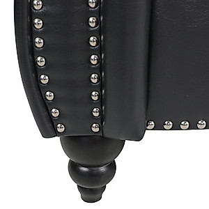 FOKWE Chesterfield Chair Leather, Upholstered Single Sofa Chair, Accent Comfy Club Armchair with Rolled Arms and Nailhead for Living Room, Bedroom (Black)