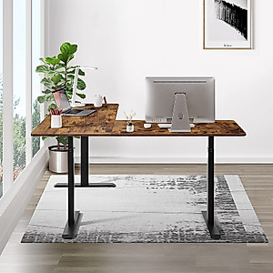 UNICOO – L Shaped Crank Height Adjustable Standing Desk, Sit to Stand up Corner Desk, L-Shaped Standing Workstation (Black Frame/Rustic Brown Top- L Shape Crank)