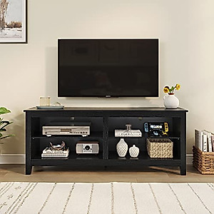 Panana TV Stand, 4 Cubby TV Stand for 65 inch TV, Farmhouse Television Stands Entertainment Center Media TV Table Stand for Living Room Bedroom (Black 59 inch)