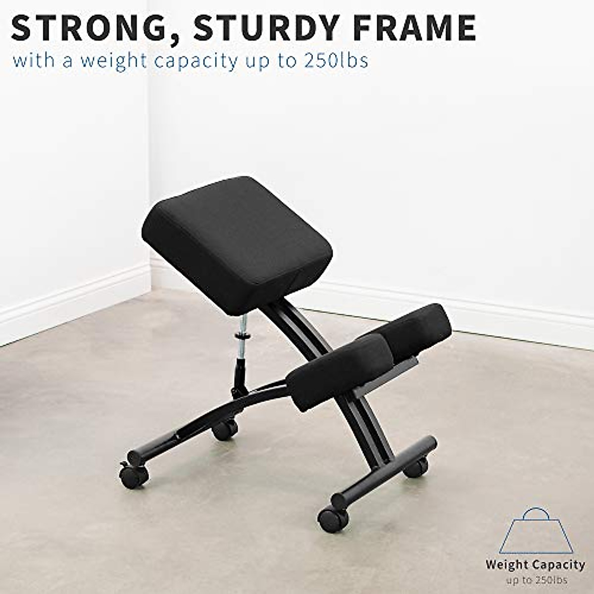VIVO Kneeling Chair with Wheels, Adjustable Ergonomic Stool for Home and Office, Mobile Angled Posture Seat, Steel Frame & Black Cushions, CHAIR-K05B
