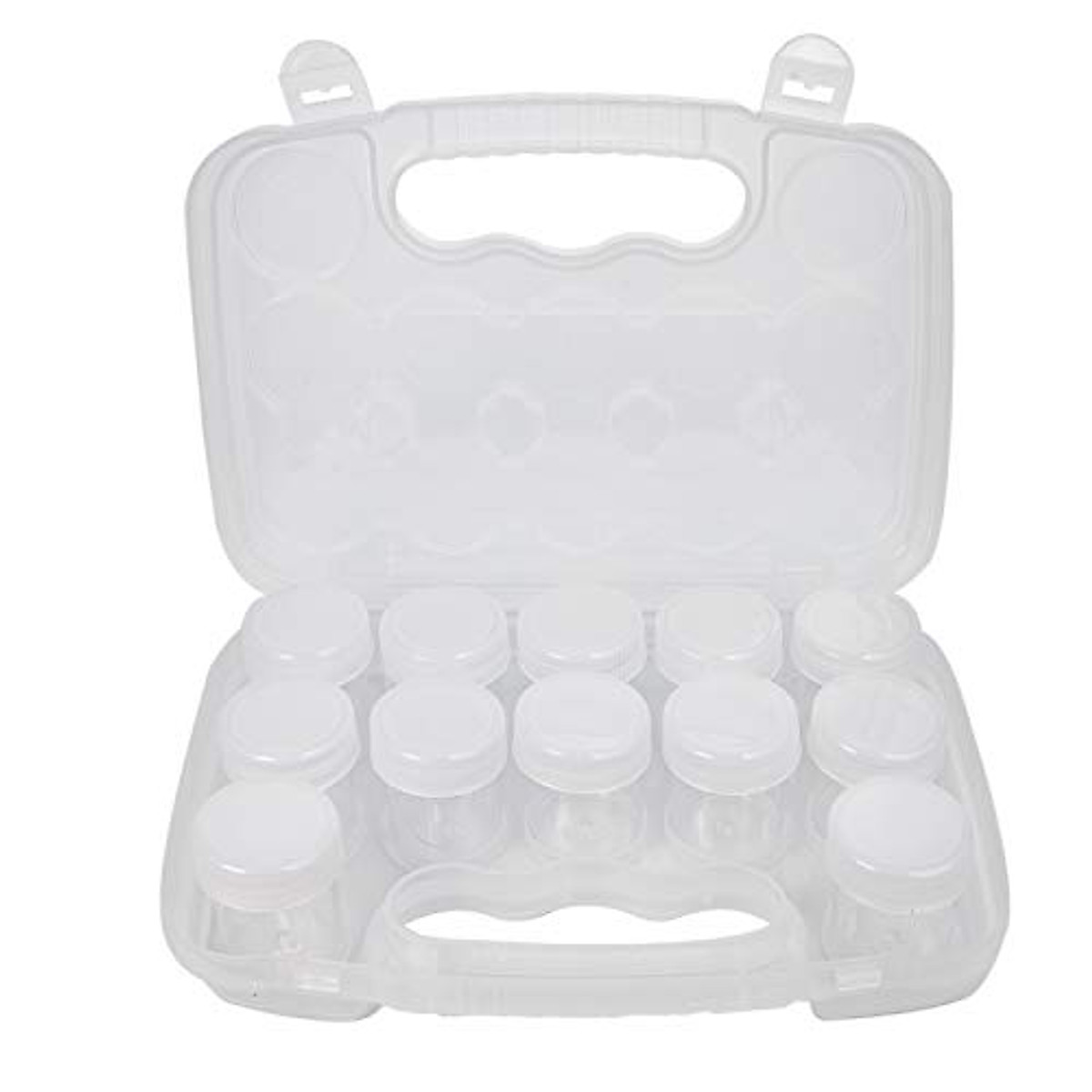 The Beadsmith Personality Case - Clear Storage Organizer Box, 8 x 8.5 x 1.75 inches - Includes 12 Small Containers with lids – 1.5 x 1.5 inches, Molded Case with Built-in Handle